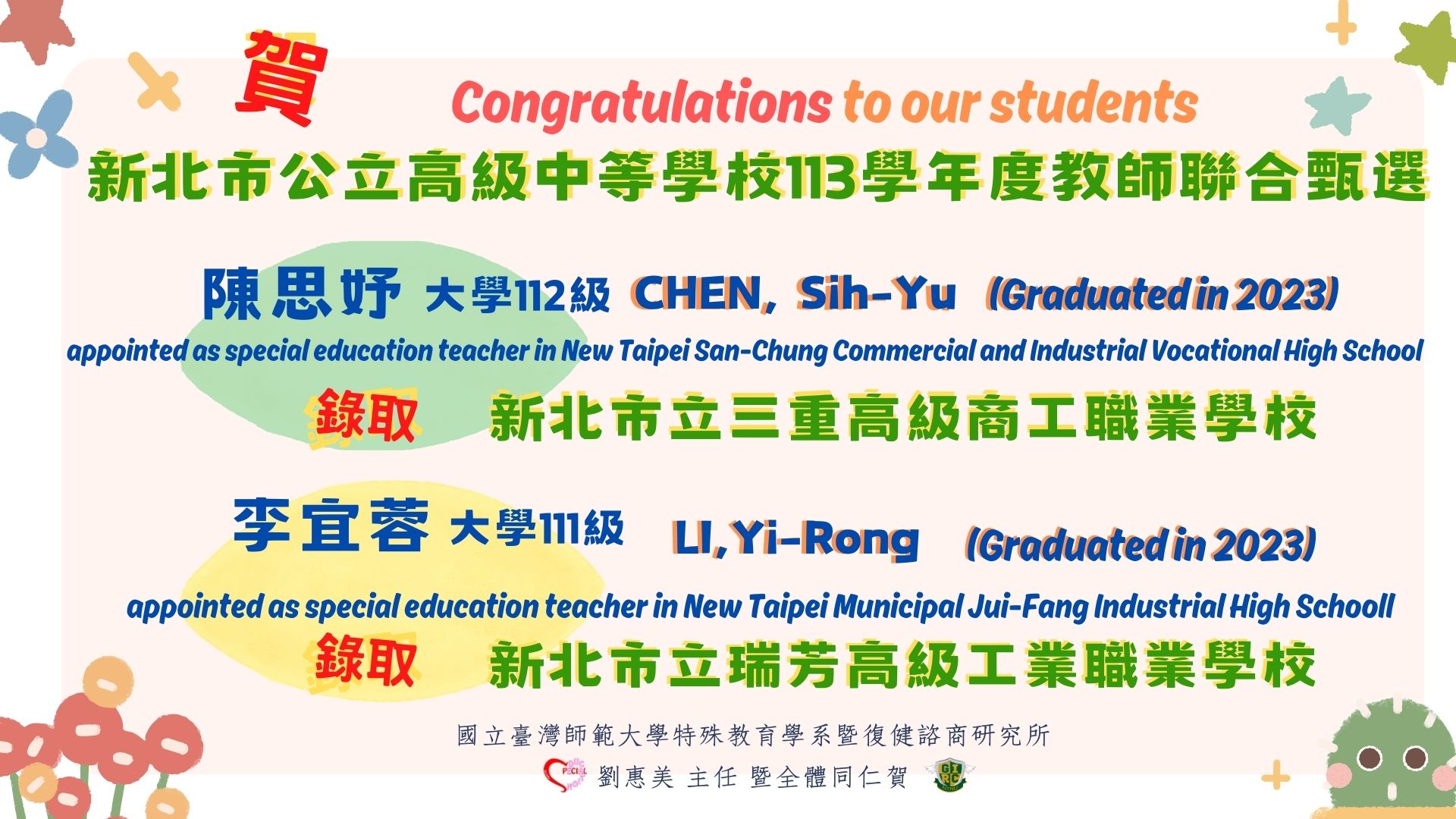 Congratulations to our student HSU, Yu-Hsiang (Graduated in 2021) and ...